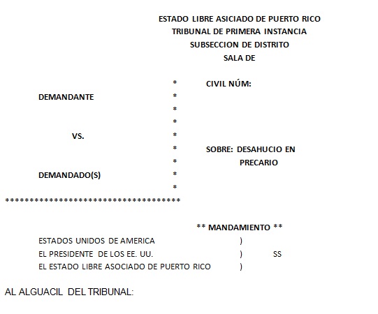 Desahucio - Mandamiento - Sentencia | Tusdocumentospr.com - Modelos de ...